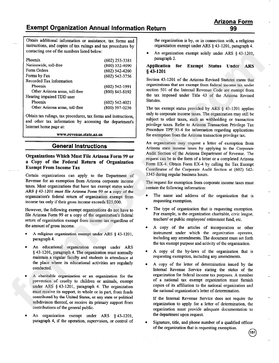 Form 99 - Exempt Organization Annual Information Return printable pdf download