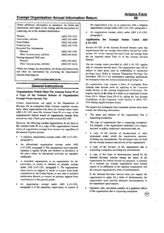 Form 99 - Exempt Organization Annual Information Return printable pdf download