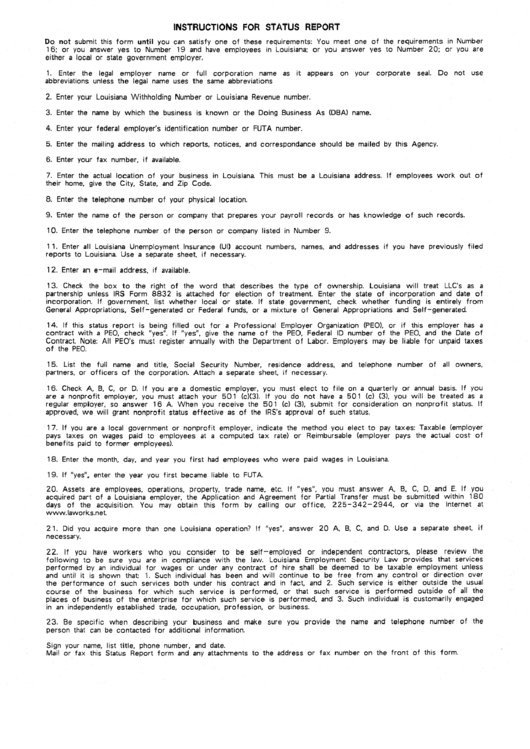 Instructions For Status Report printable pdf download