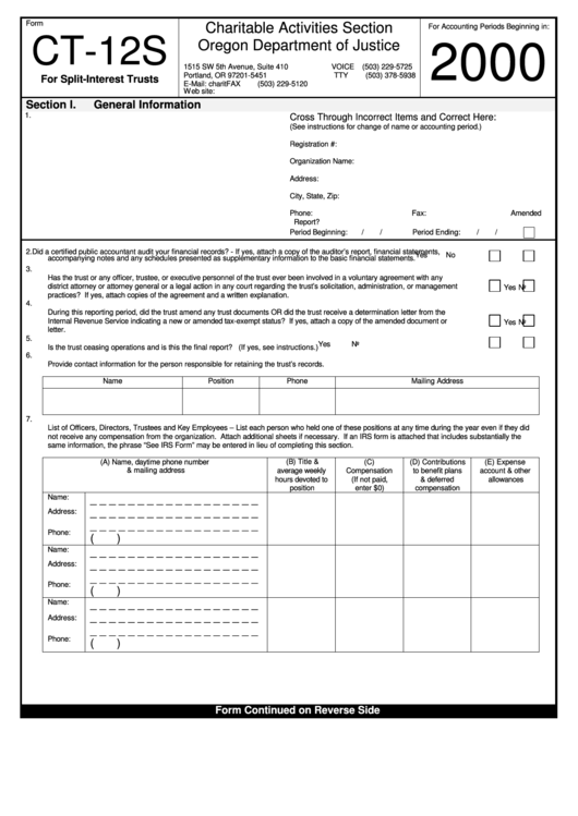 Form Ct-12s - Tax Return For Split-Interest Trusts - 2000 printable pdf ...