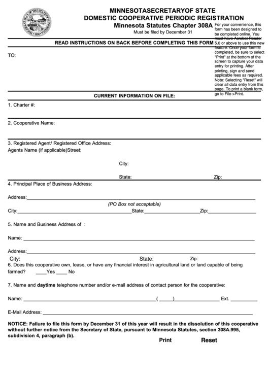 Fillable Domestic Cooperative Periodic Registration Form printable pdf ...