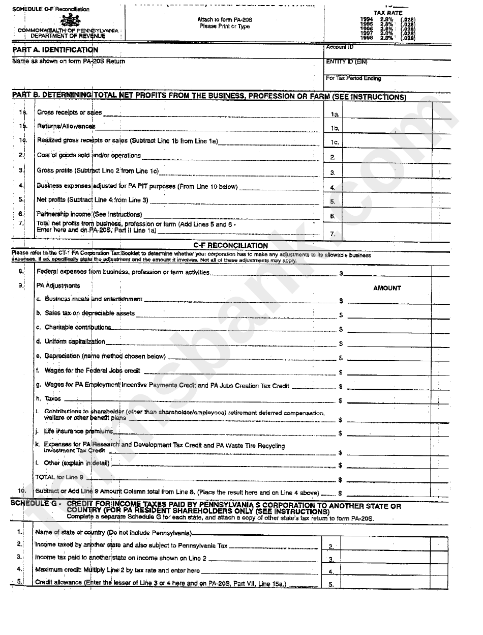 Fillable Schedule C-F Reconciliation - Pennsylvania Department Of ...