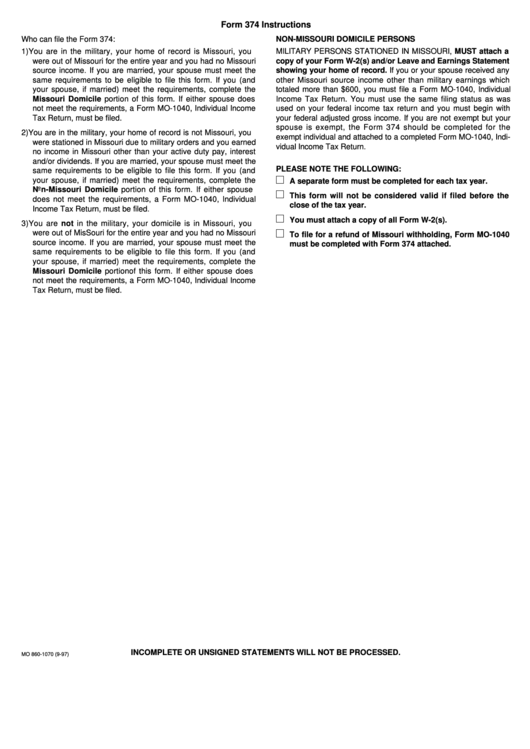 Instructions For Form 374 printable pdf download