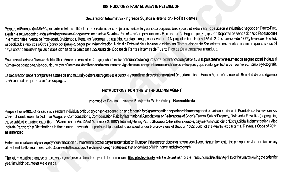 Instructions For The Withholding Agent And The Payee printable pdf download