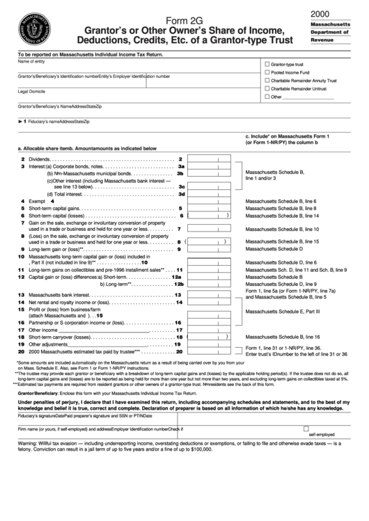 Fillable Form 2g - Grantor'S Or Other Owner'S Share Of Income ...