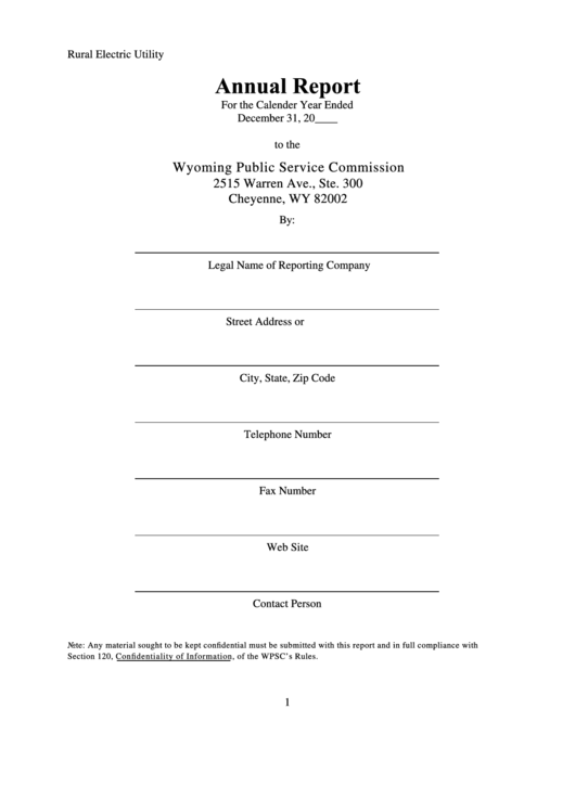 Fillable Annual Report - Wyoming Public Service Commission printable ...