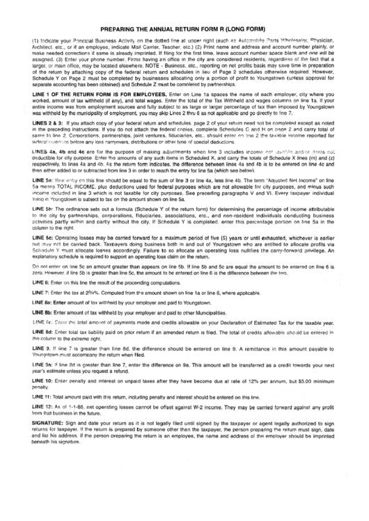 Instructions For Annual Return Form R (Long Form) printable pdf download