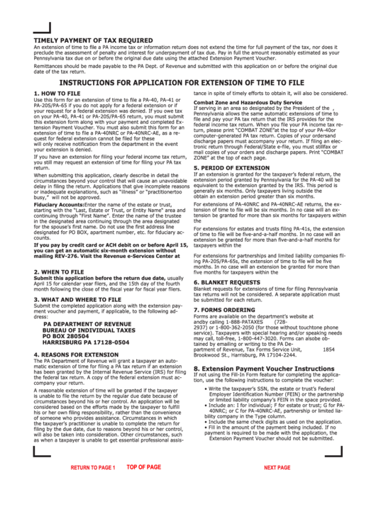 Instructions For Application For Extension Of Time To File - Pa ...