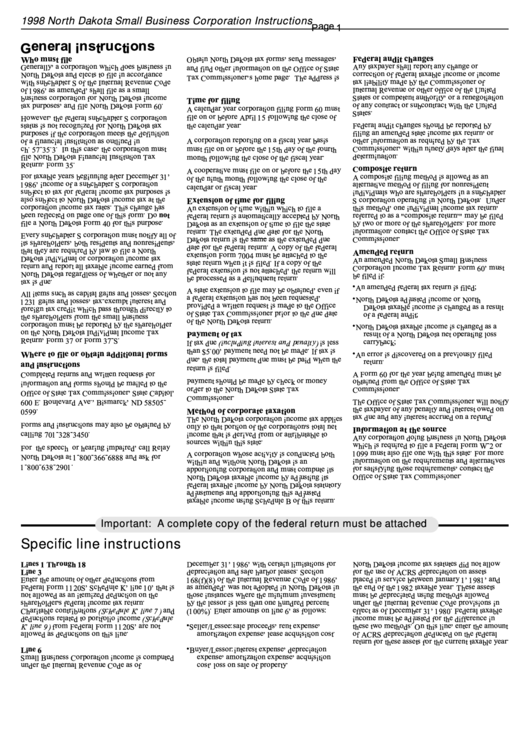 North Dakota Small Business Corporation Instructions - 1998 printable ...