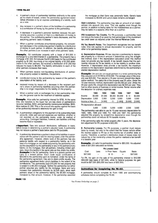 Instructions For Form Pa-65 - S Corporation/partnership Information ...