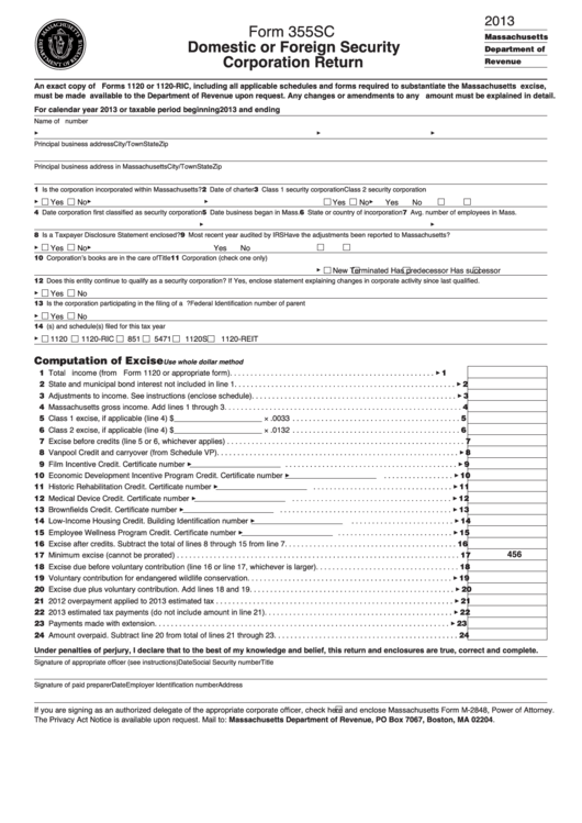 Form 355sc - Domestic Or Foreign Security Corporation Return - 2013 ...