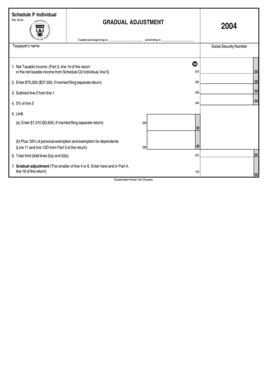 Schedule P Individual - Gradual Adjustment - 2004 printable pdf download