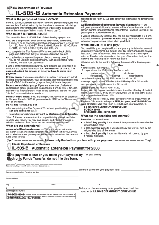 Form Il-505-B Draft - Automatic Extension Payment For 2008 printable ...
