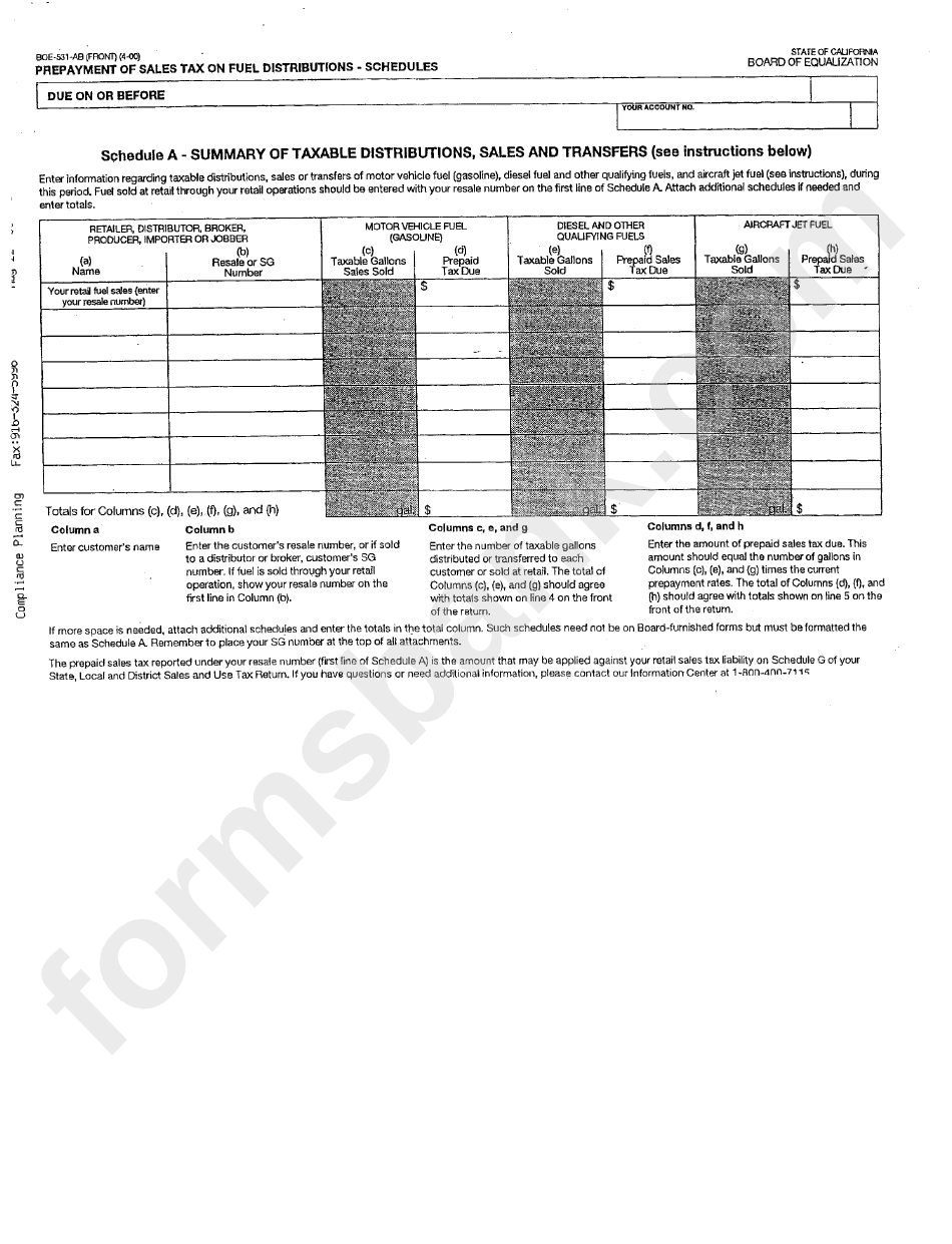 Form Boe-531-Ab - Prepayment Of Sales Tax On Fuel Distributions - 2000 ...