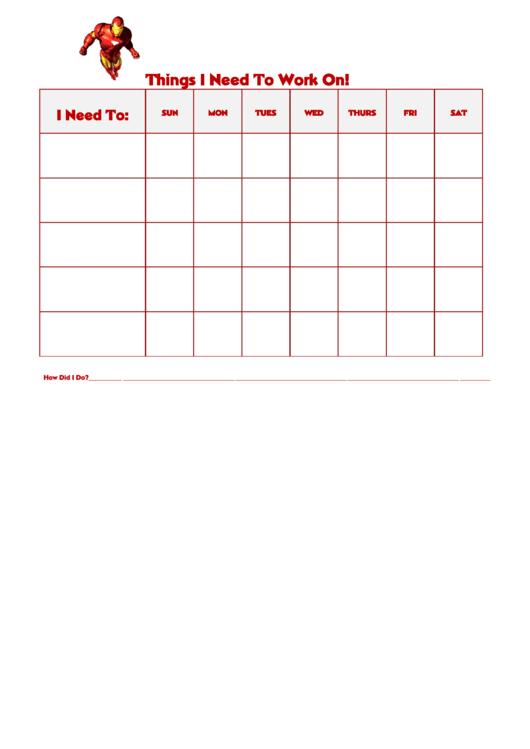 Things I Need To Work On Behaviour Chart - Ironman printable pdf download