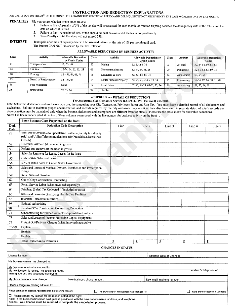 Schedule A- Detail Deductions printable pdf download