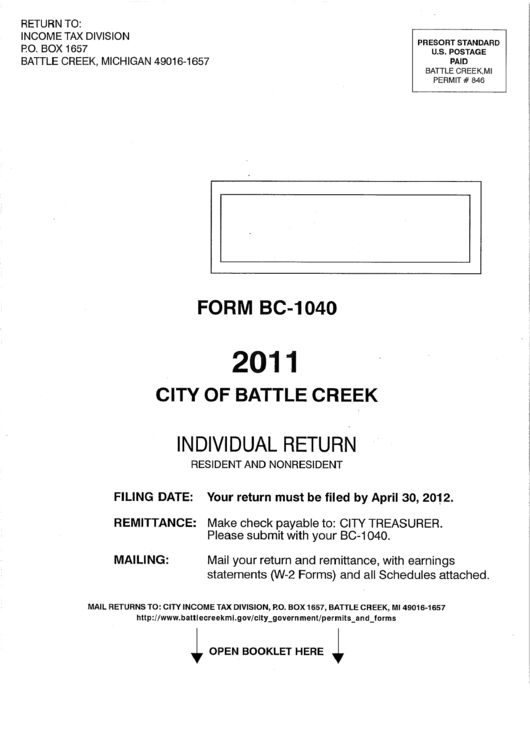 2010 Instructions For Form Bc-1040 printable pdf download