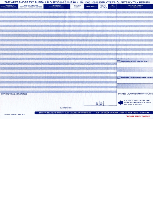Westab Form 511 - Employer'S Quarterly Tax Return - The West Shore Tax ...