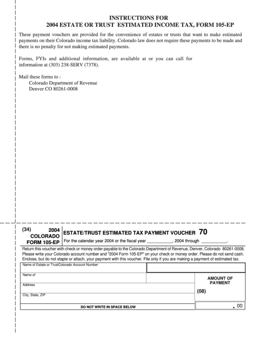 Form 105-Ep - Estate Or Trust Estimated Income Tax - 2004 printable pdf ...