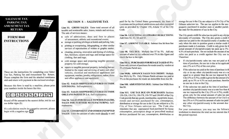 Form 8040 Instructions - Sales/use Tax, Parking Tax, Amusement Tax ...
