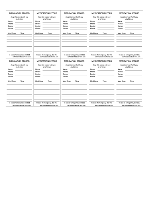 Wallet Sized Medication Record Card Printable Pdf Download