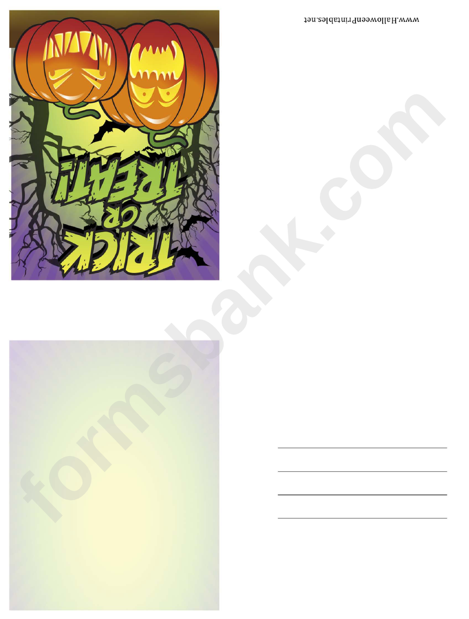 Halloween Trick Or Treat Small Card Template printable pdf download