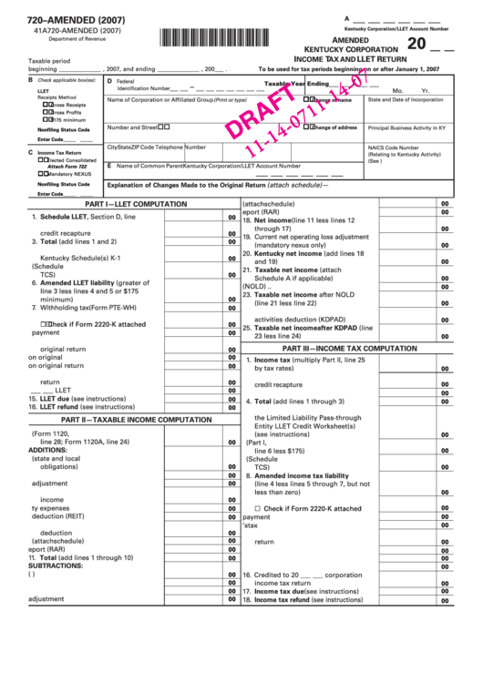 Form 720-Amended Draft - Amended Kentucky Corporation Income Tax And ...