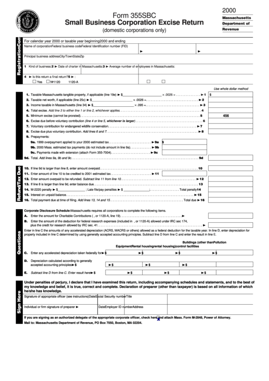 Fillable Form 355sbc - Small Business Corporation Excise Return - 2000 ...