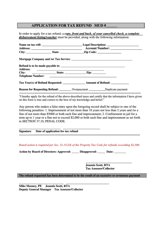 Application For Tax Refund printable pdf download