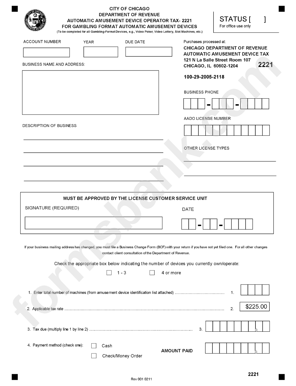 Form 2221 - Automatic Amusement Device Operator Tax printable pdf download