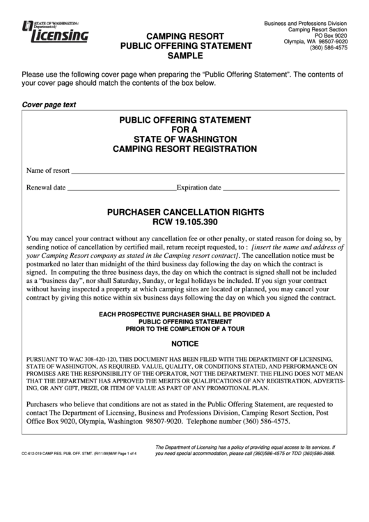 Camping Resort Public Offering Statement Sample - Department Of ...