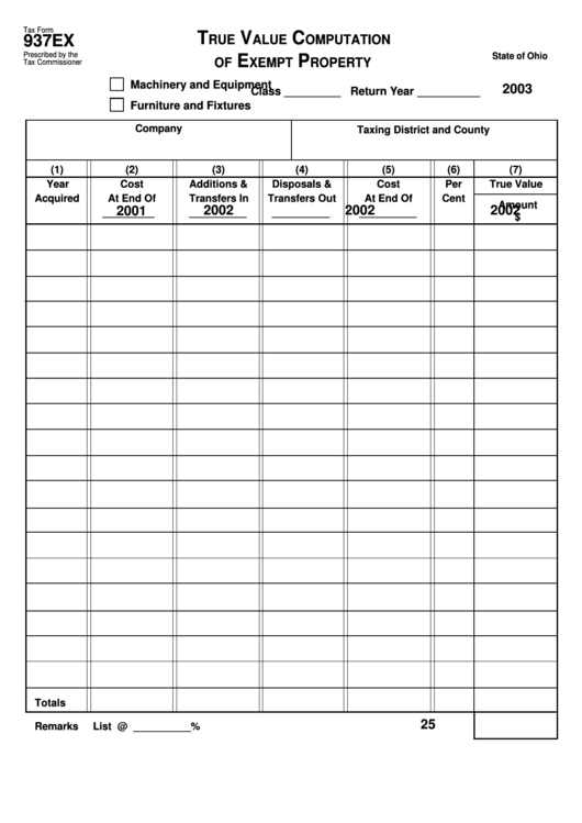 Fillable Tax Form 937ex - True Value Computation Of Exempt Property ...