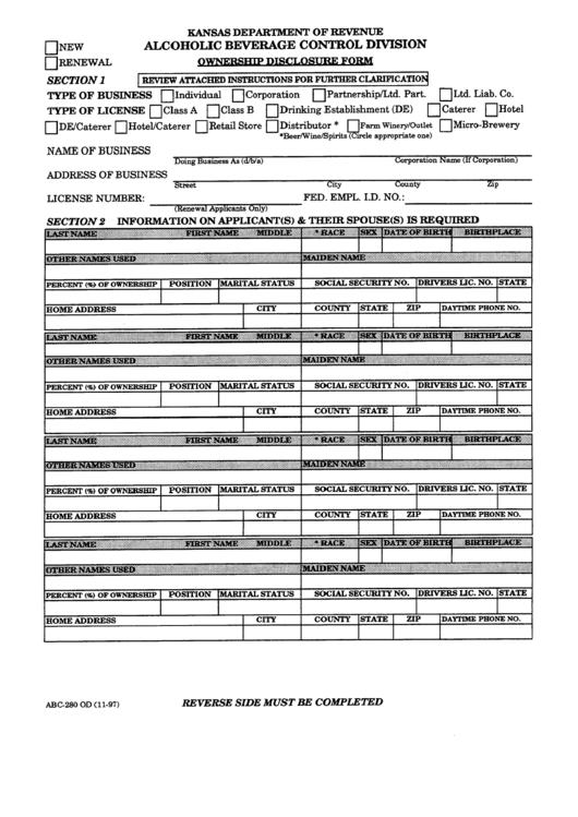 Form Abc-280 Od - Alcoholic Beverage Control Division printable pdf ...