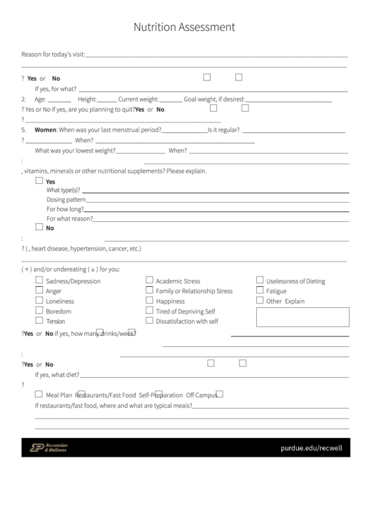 Fillable Nutrition Assessment Form Printable Pdf Download Images