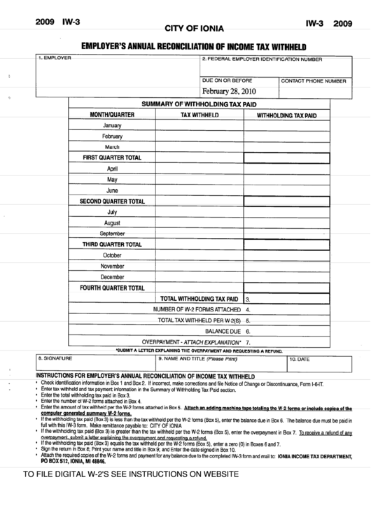 Form Iw-3 - Employer'S Annual Reconciliation Of Income Tax Withheld ...