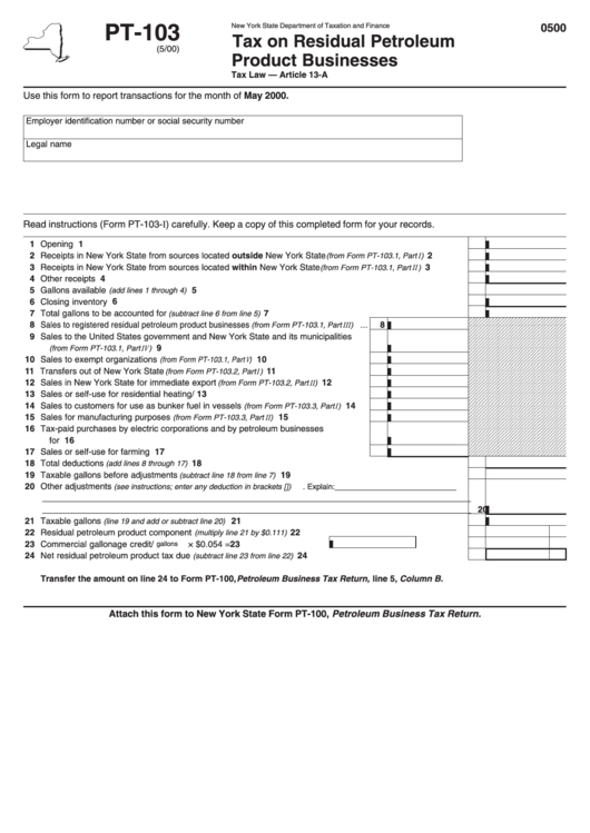 Form Pt-103 - Tax On Residual Petroleum Product Businesses printable ...