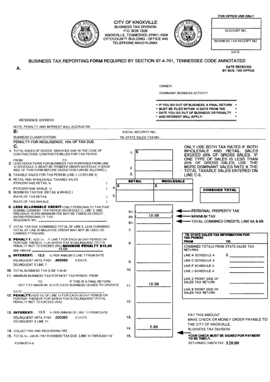Form Bta-8 - Business Tax Report - City Of Knoxville printable pdf download
