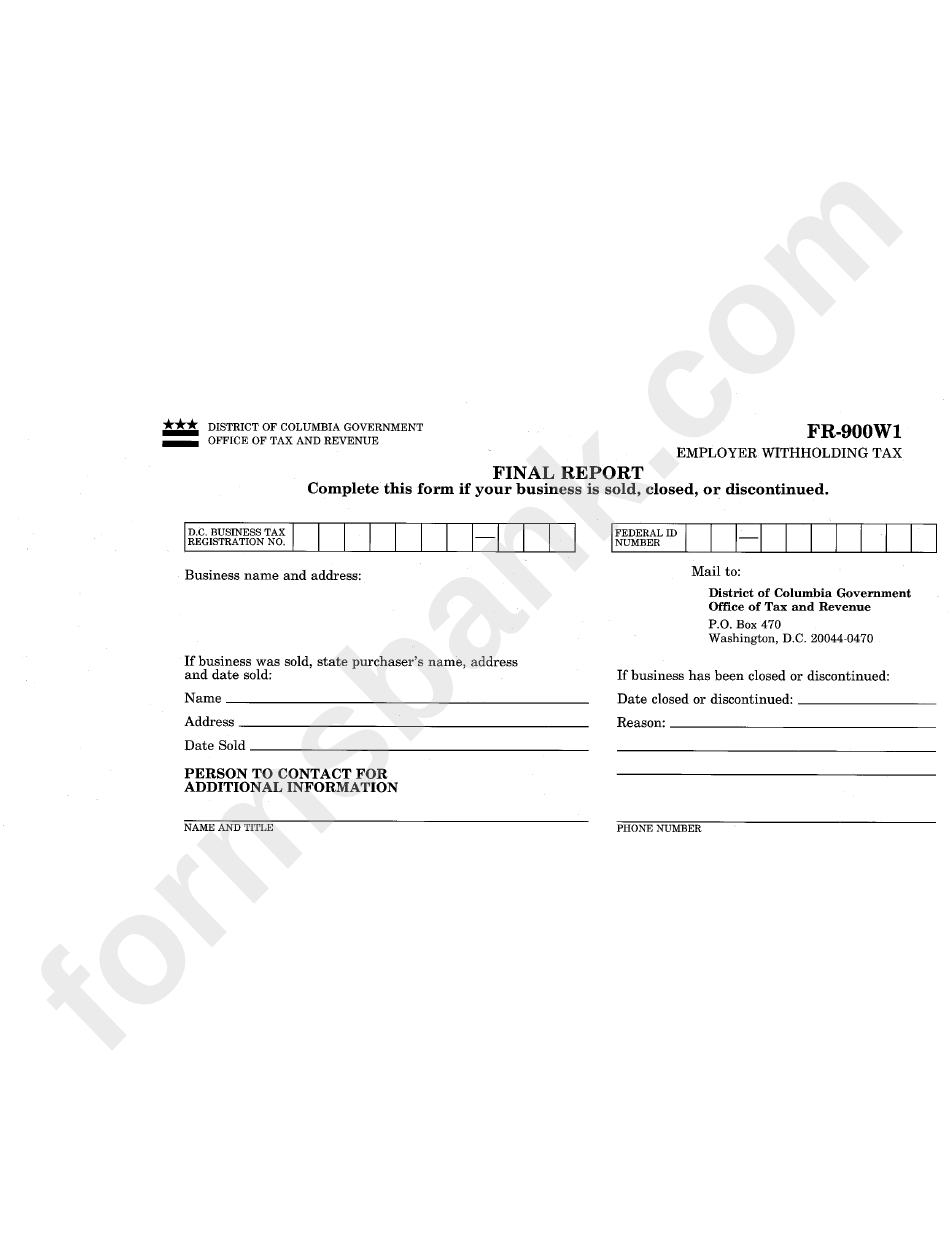 Form Fr-900w1 - Final Report printable pdf download Form Fr-900w1 - Final Report printable pdf download