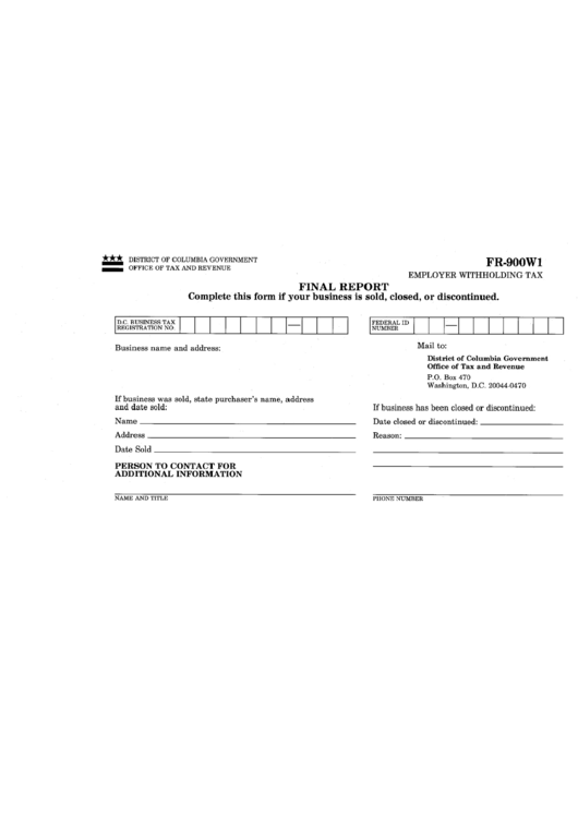 Form Fr-900w1 - Final Report printable pdf download Form Fr-900w1 - Final Report printable pdf download