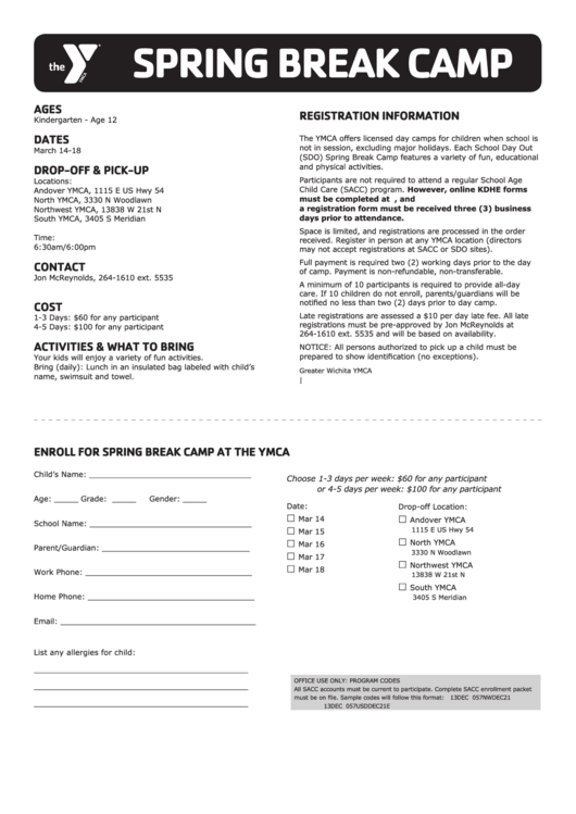 Spring Break Camp Registration Form printable pdf download