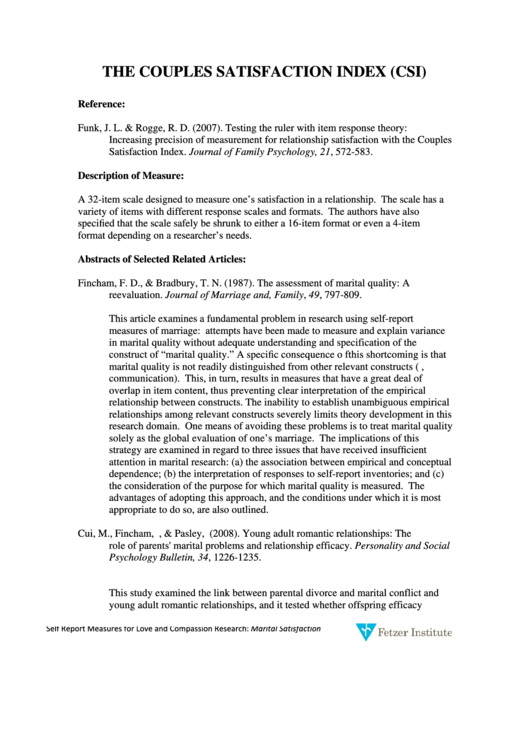 The Couples Satisfaction Index (Csi) printable pdf download