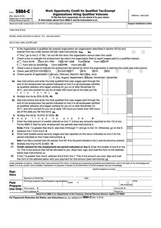 Fillable Form 5884 C Work Opportunity Credit For Qualified Tax Exempt