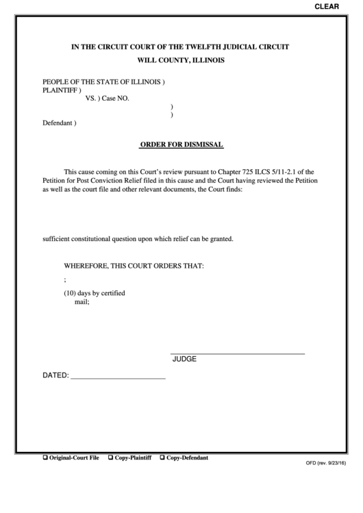 Fillable Form Ofd - Order For Dismissal printable pdf download