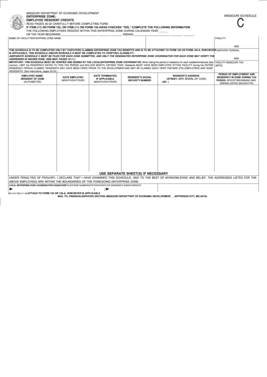 Form Mo 419-1524 - Missouri Schedule C - Enterprise Zone: Employee ...
