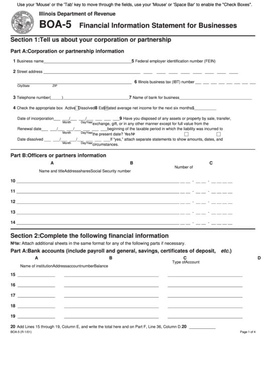 Fillable Form Boa-5 - Financial Information Statement For Businesses ...