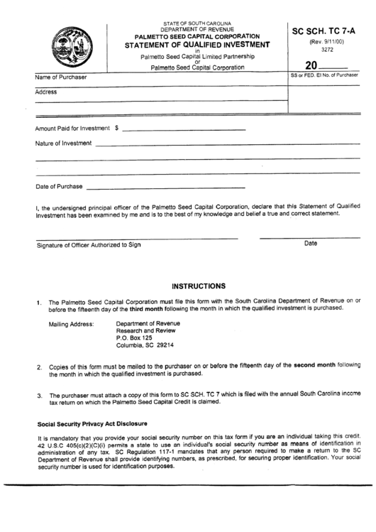 Schedule Tc 7-A - Palmetto Seed Capital Corporation Statement Of ...