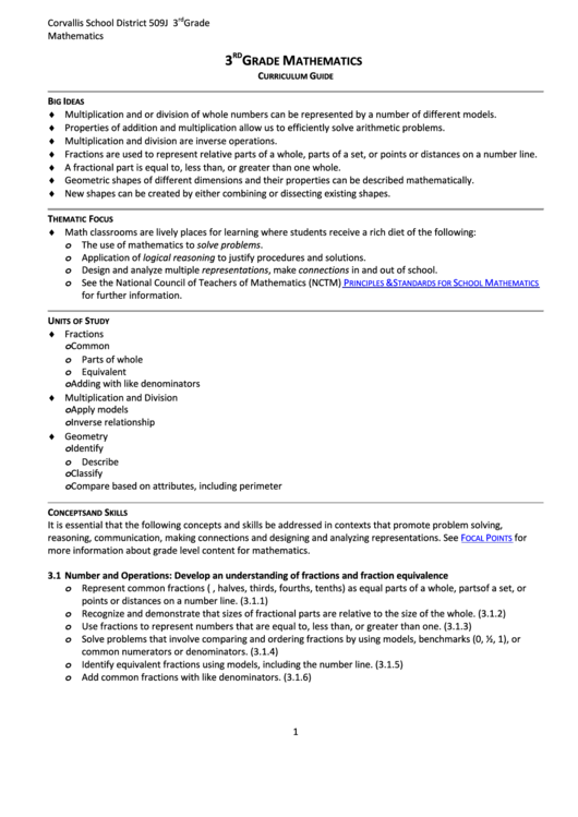 3rd Grade Mathematics Worsheet - Curriculum Guide printable pdf download