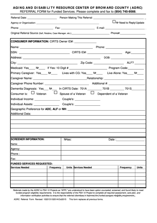 Referral Form For Funded Services - Aging And Disability Resource ...