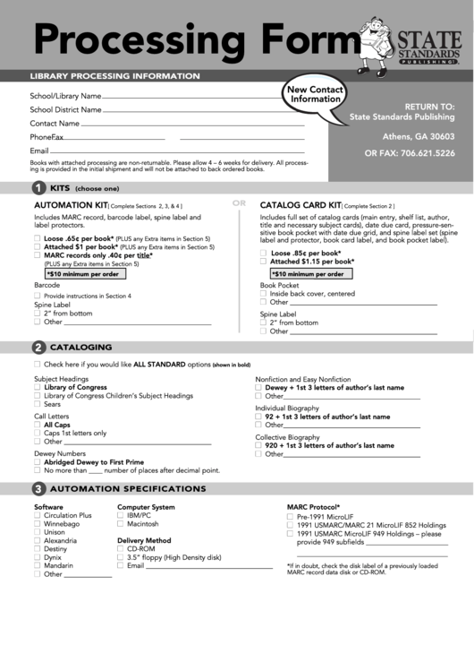 Processing Form - State Standards Publishing printable pdf download