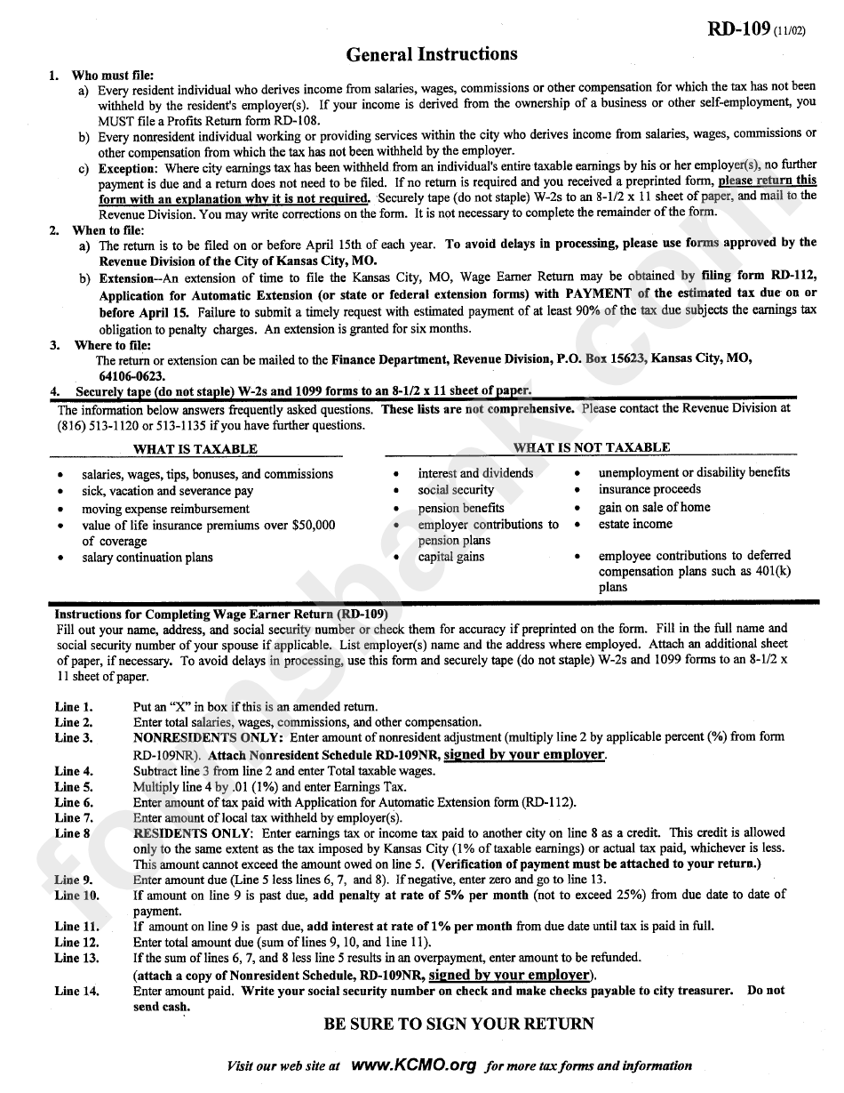 Instructions For Form Rd-109 printable pdf download